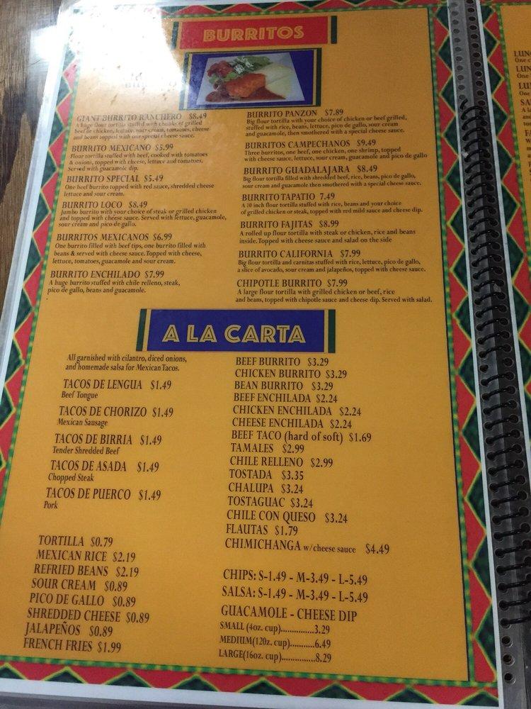 Menu at Guadalajara Mexican Grill restaurant, Pittsburg