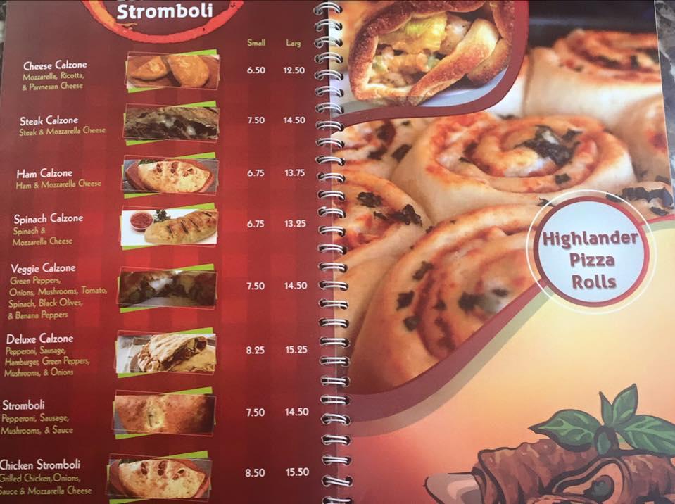 Menu at Highlander Pizza pizzeria, Radford