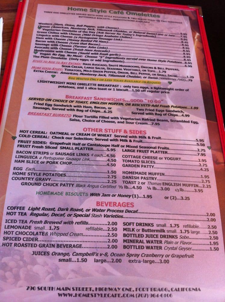 Menu at Home Style Cafe, Fort Bragg, 790 S Main St