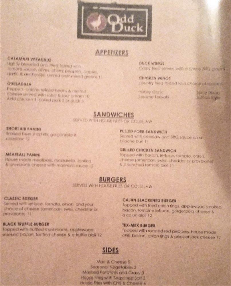 Menu at Odd Duck restaurant, Chestertown
