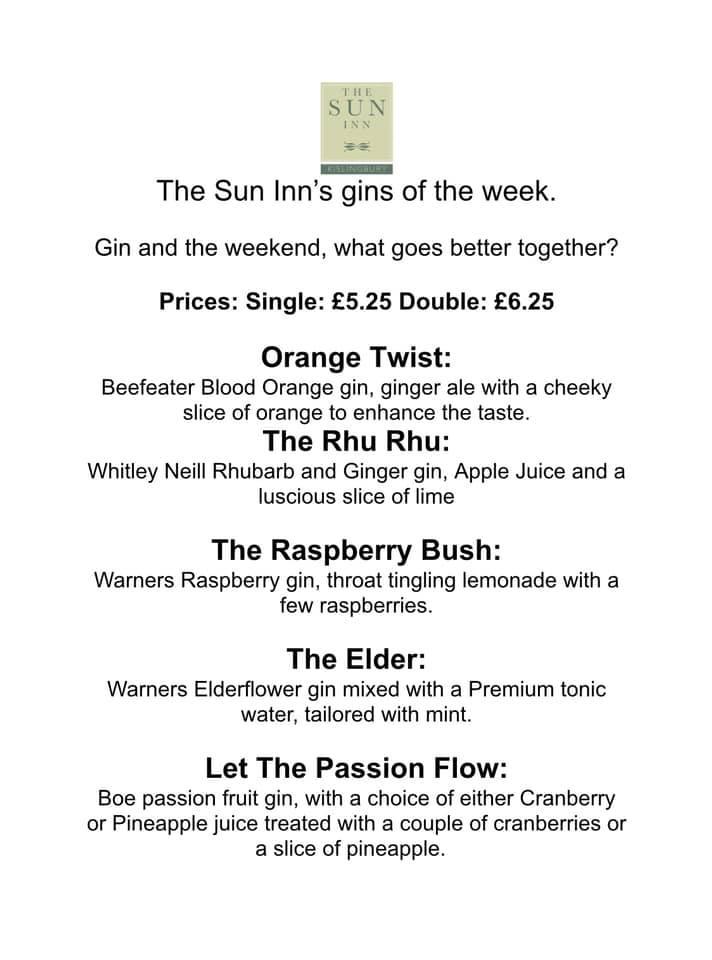 Menu at The Sun Inn pub & bar, Northampton, 6 Mill Rd