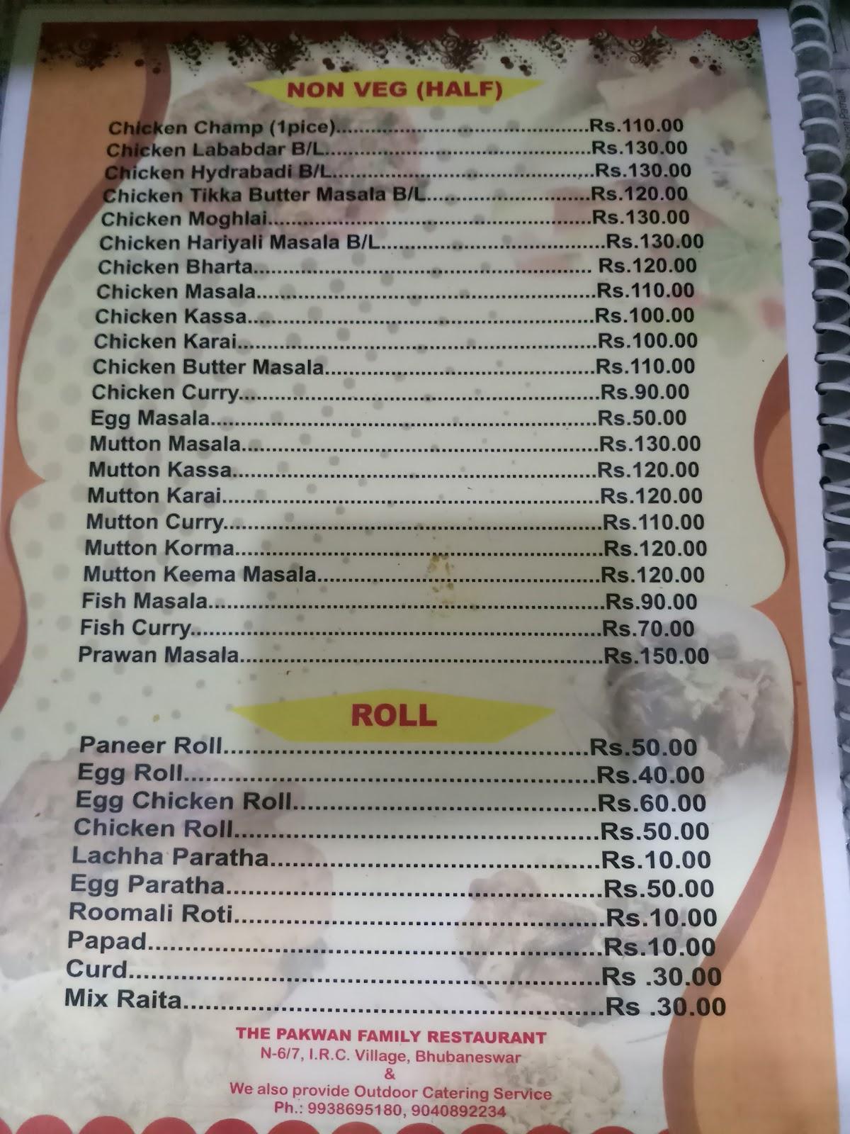Menu at The Pakwan Family Restaurant, Bhubaneswar, N6/7
