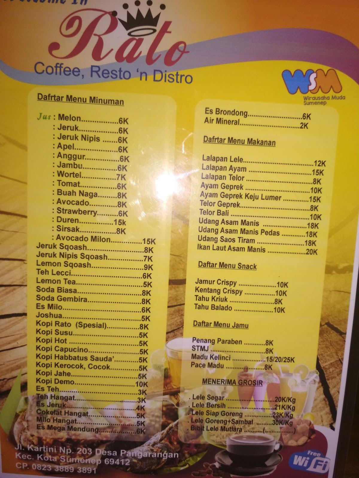Menu at Cafe Rato, Pangarangan