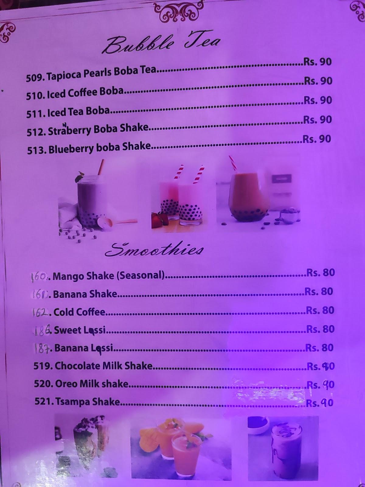 Menu at Peace Restaurant, Bylakuppe