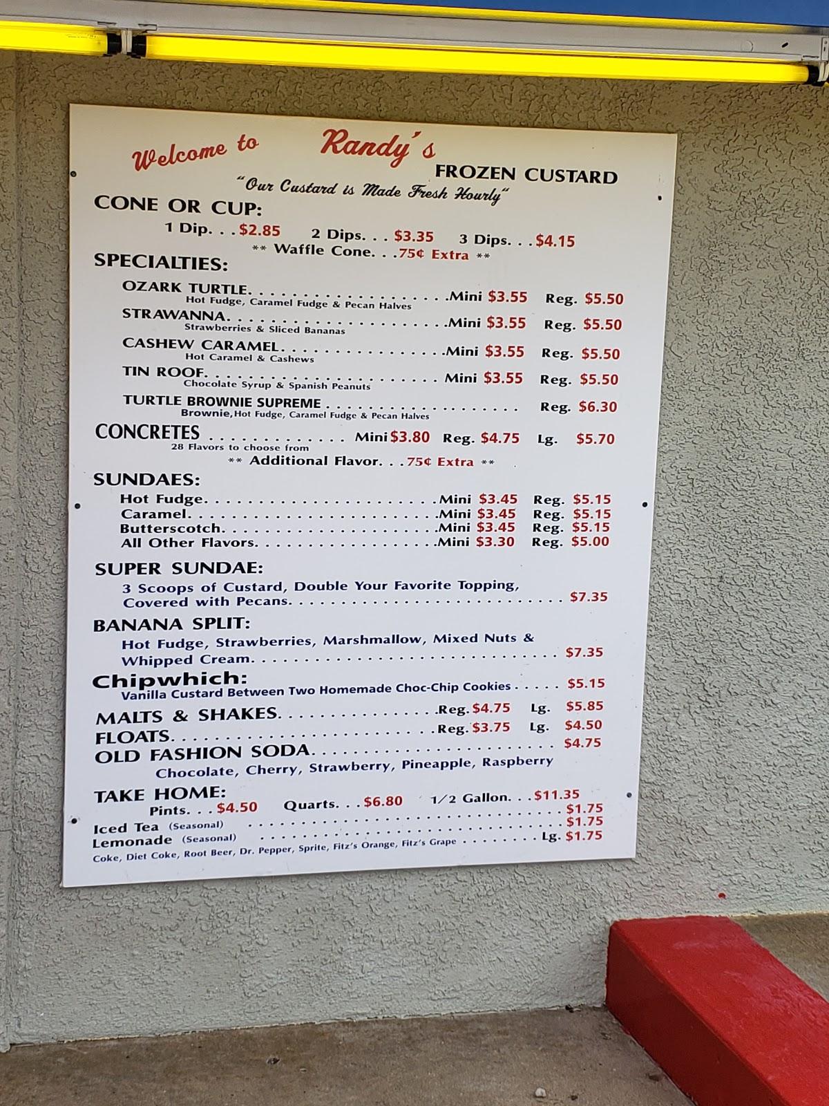 Menu at Randy's Frozen Custard desserts, Osage Beach, Osage Beach Pkwy