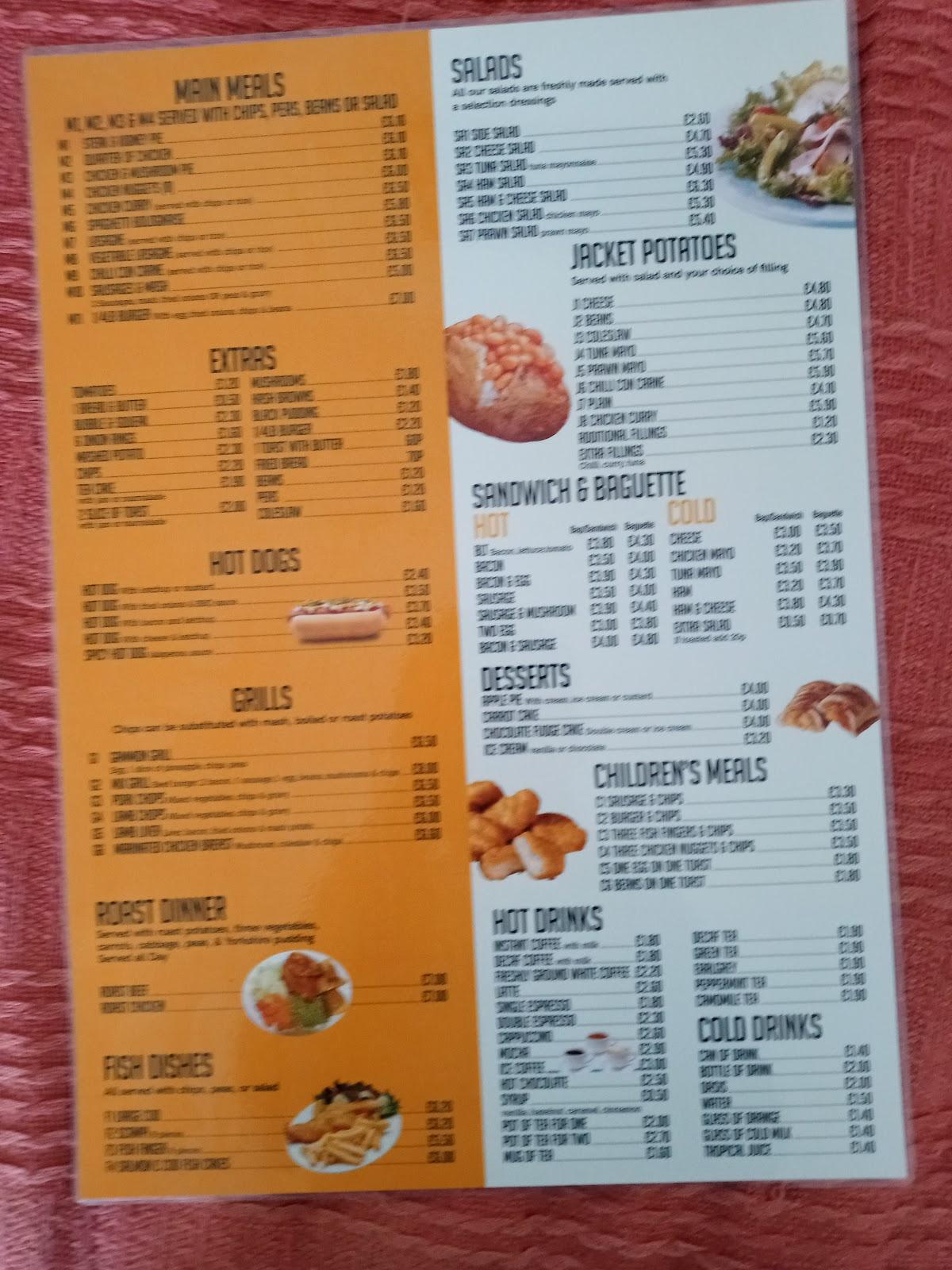 Menu at Square One cafe, Northampton