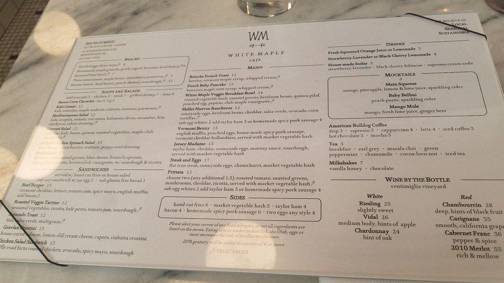 Menu at White Maple Café cafe, Ridgewood
