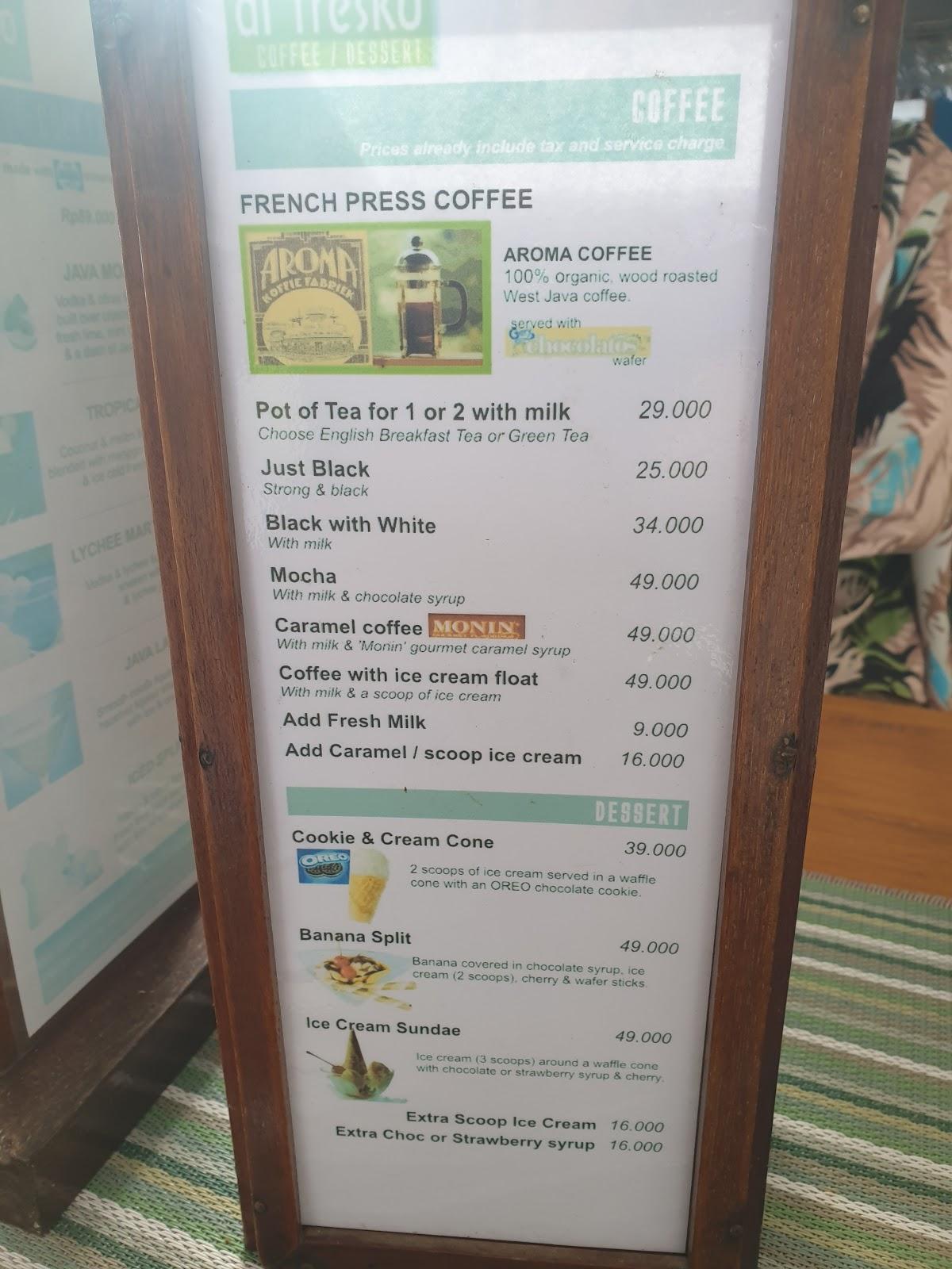Carta de Al Fresko Cafe, Batukaras