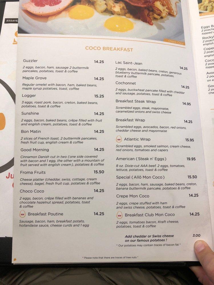 Menu at Allô mon Coco restaurant, Sainte-Julie, Rue Léonard-de-Vinci