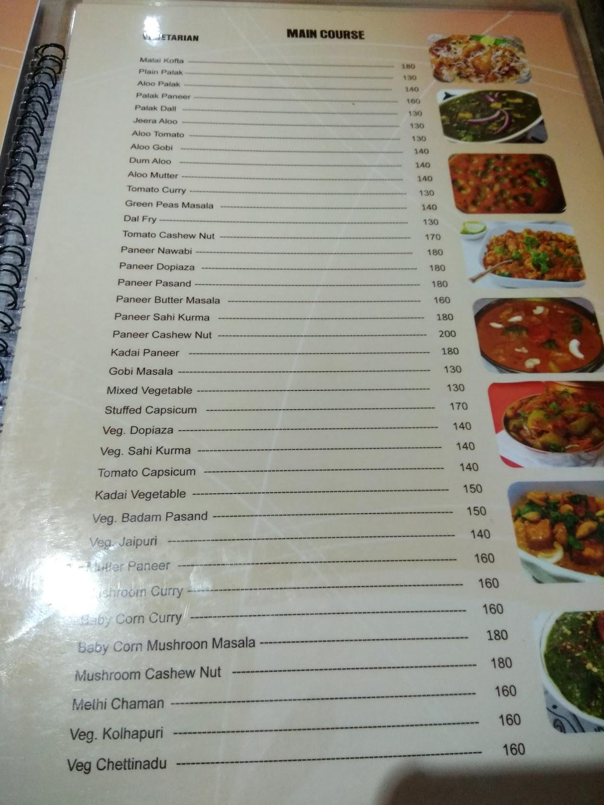 Menu at Hotel SVD, Srikakulam