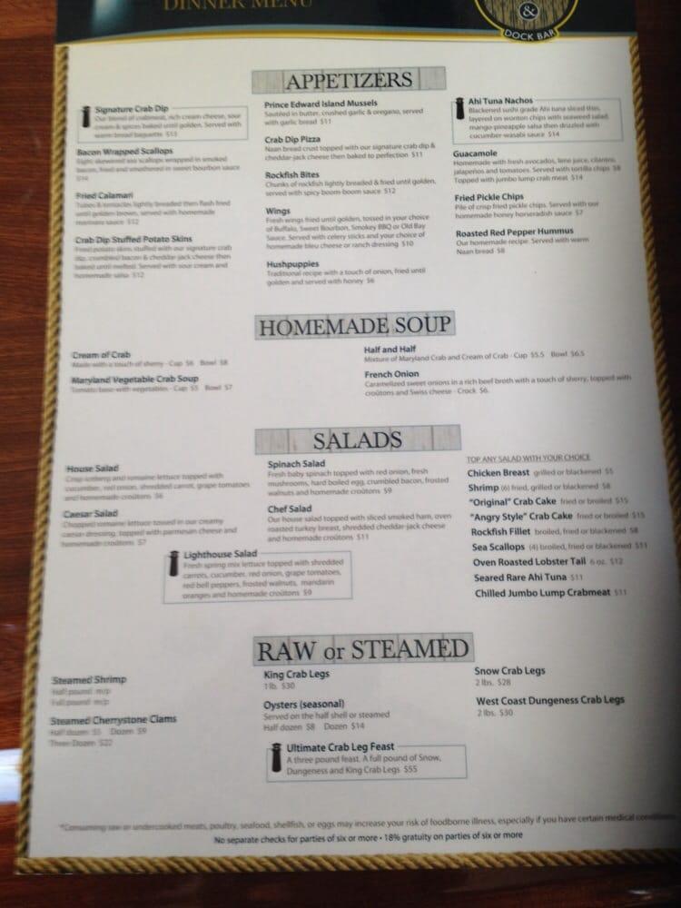 Menu at The Lighthouse Restaurant and Dockbar, Solomons