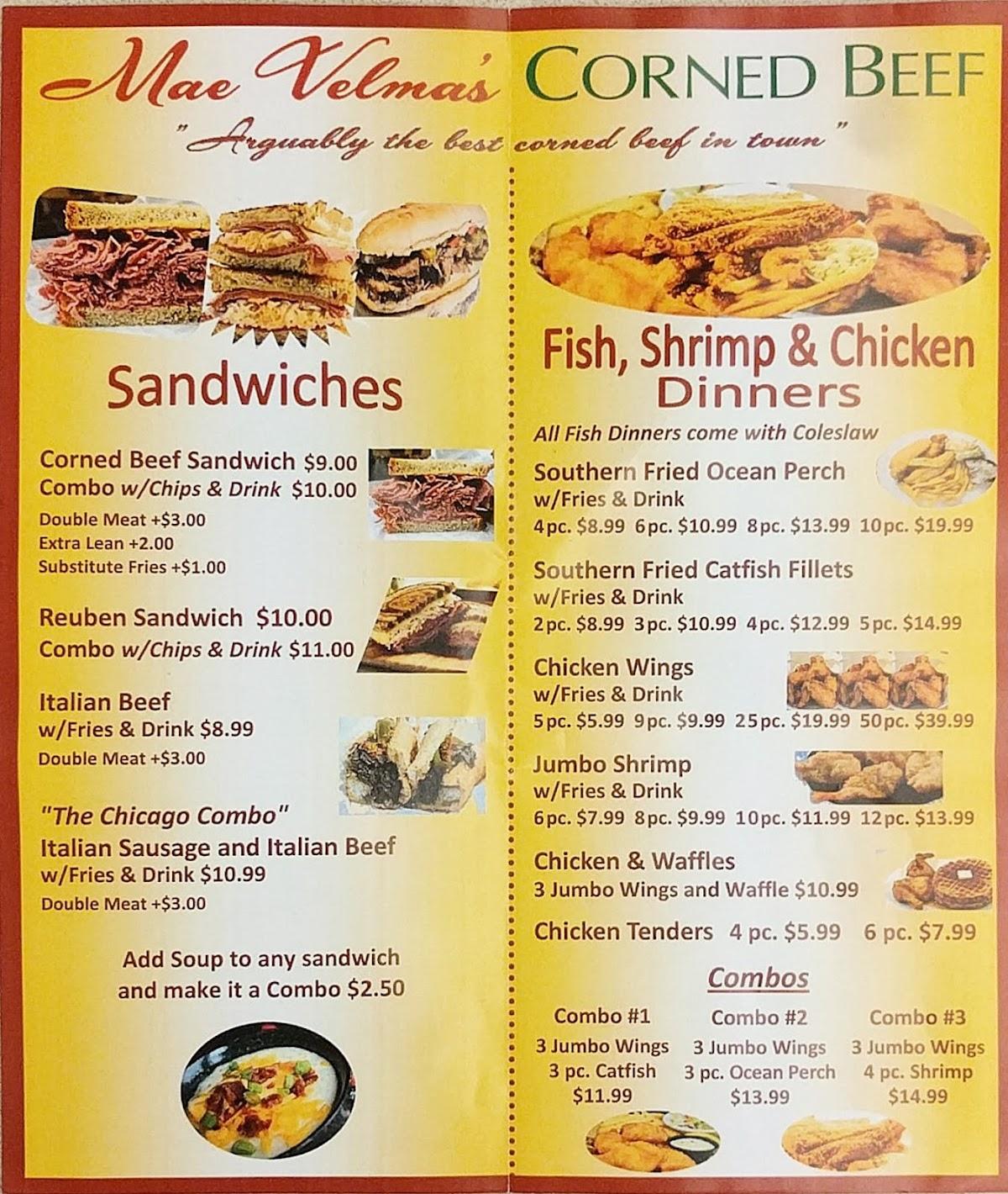 Menu at Mae Velma's Corned Beef restaurant, Milwaukee