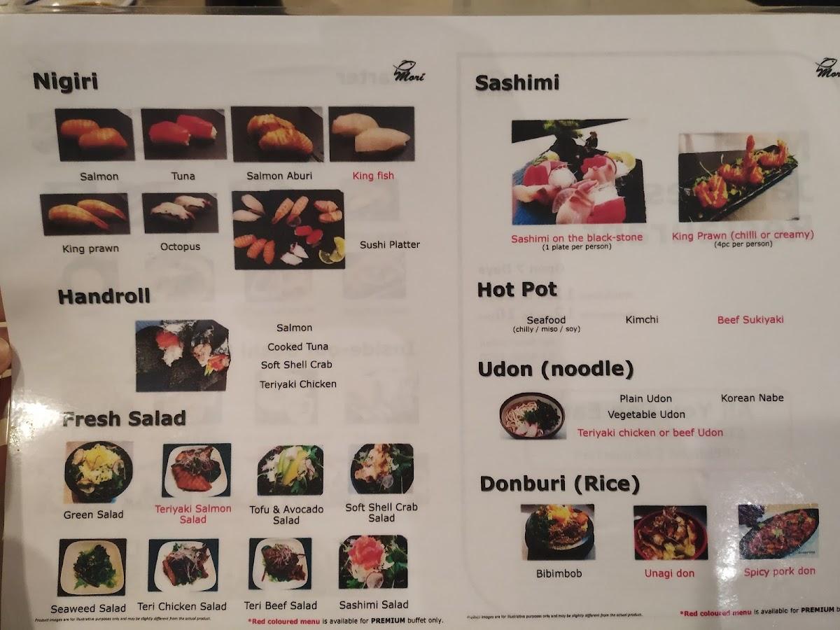 Menu at Mori Japanese Restaurant, Glebe