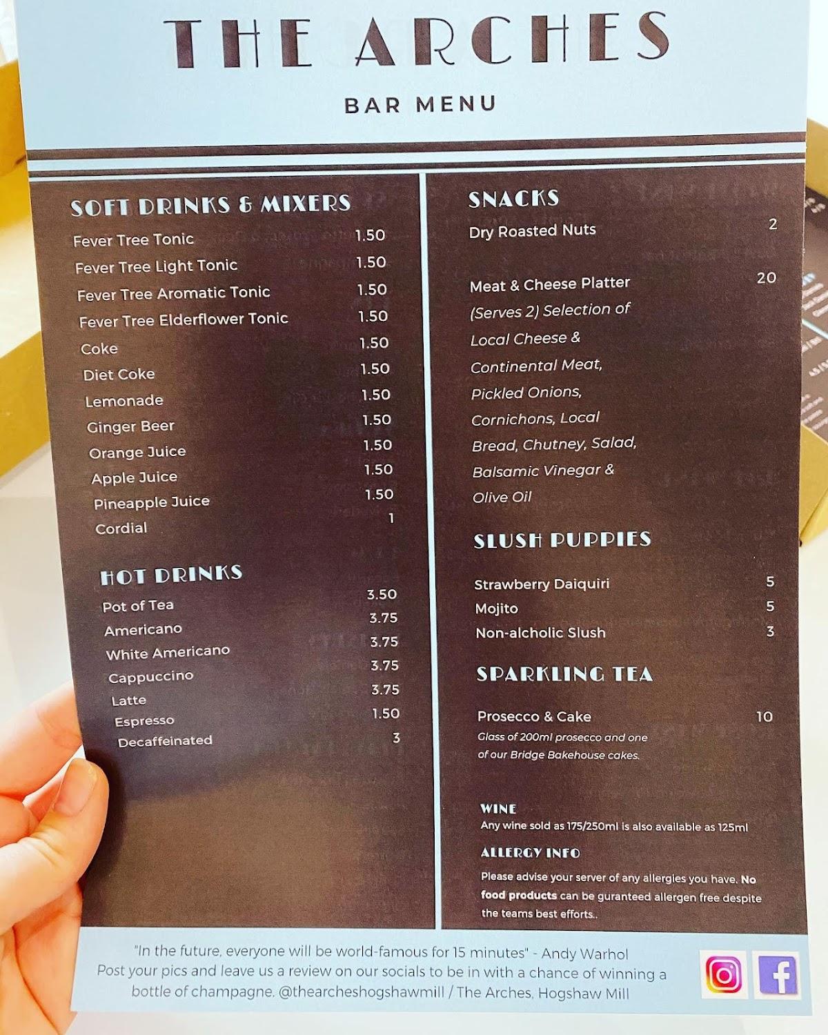 Menu at The Arches Artisan Market & Bar, Buxton