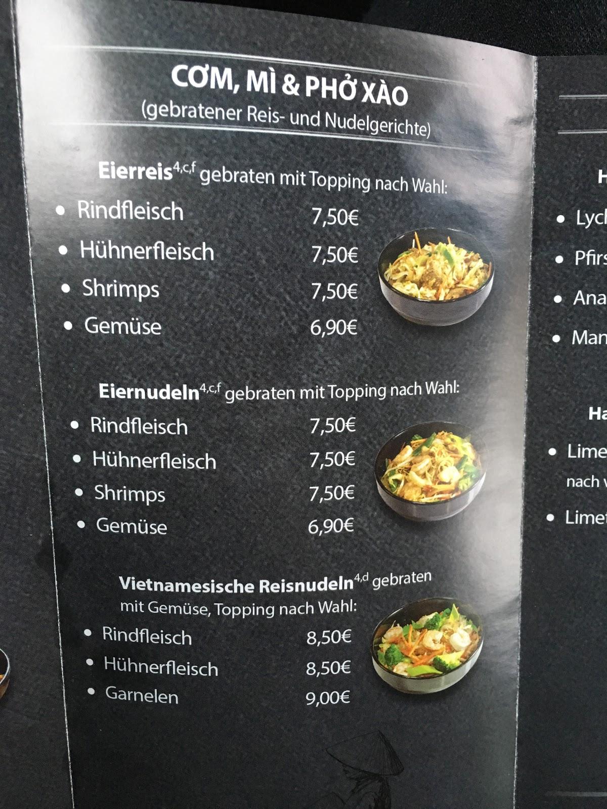Menu at Asia Bites restaurant, Munich