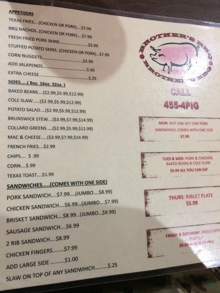 Menu at Brother's BBQ, Pensacola