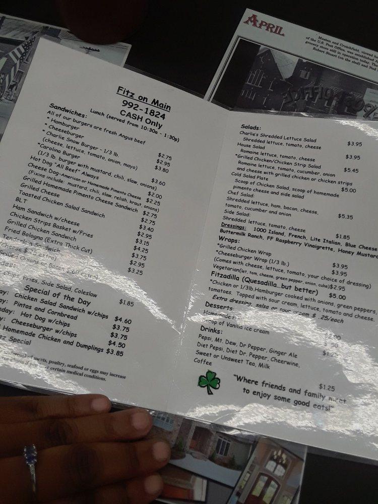 Menu at Fitz On Main restaurant, Kernersville