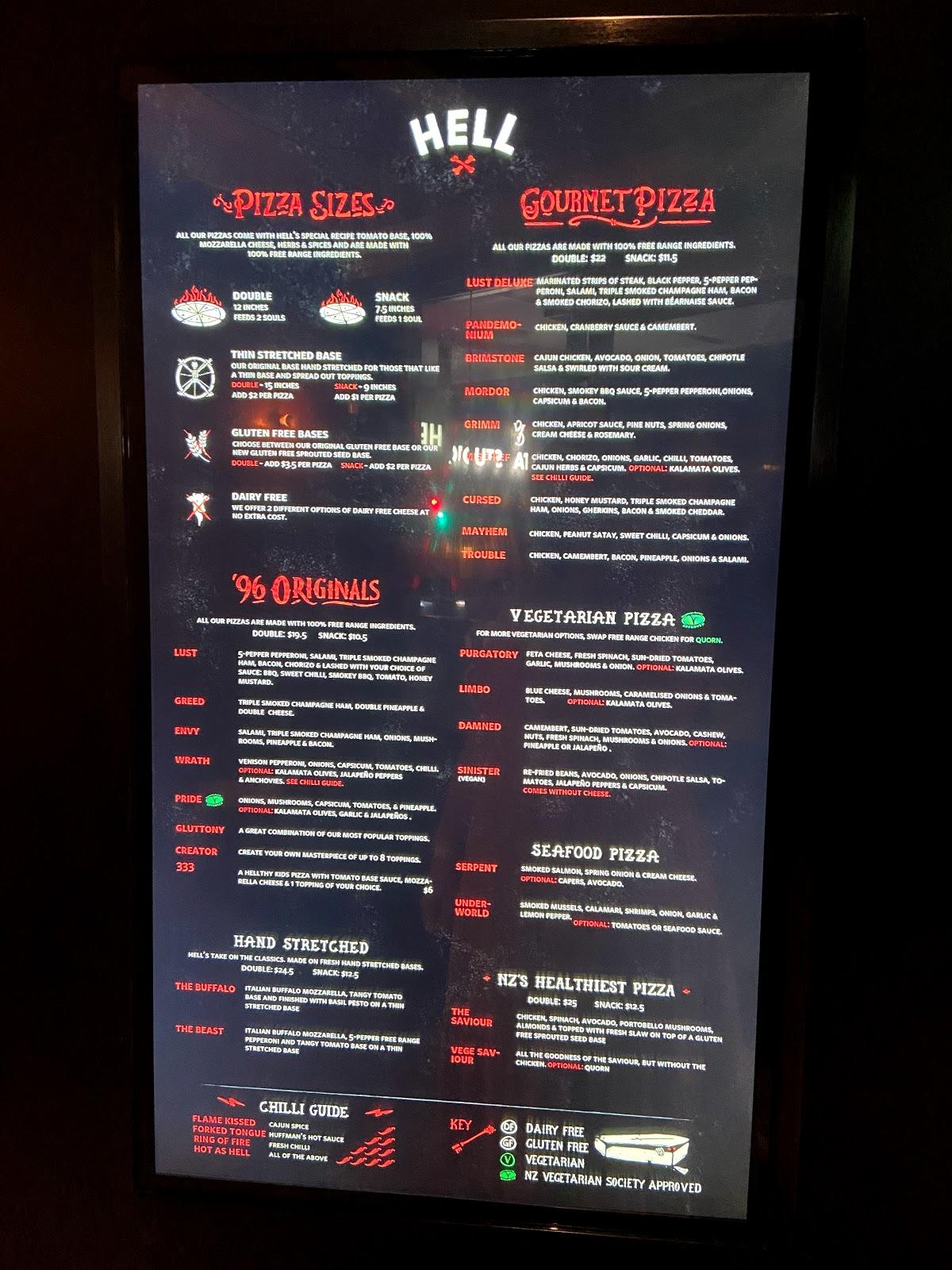 Menu at Hell Pizza Ormiston restaurant, Auckland