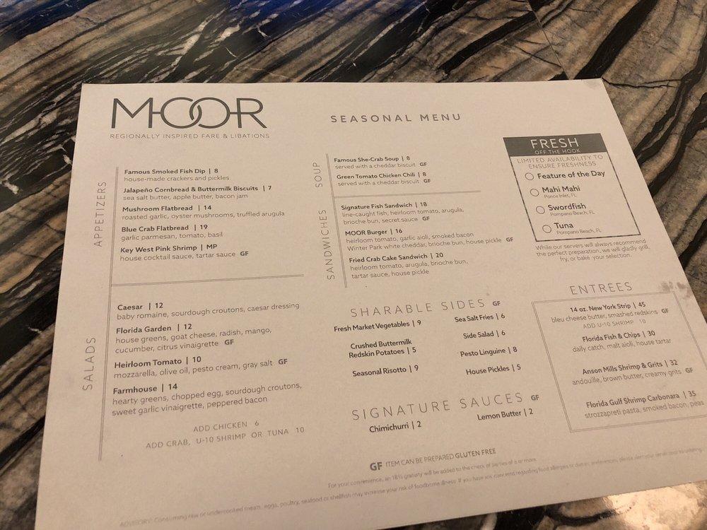 Menu at MOOR restaurant, Kissimmee