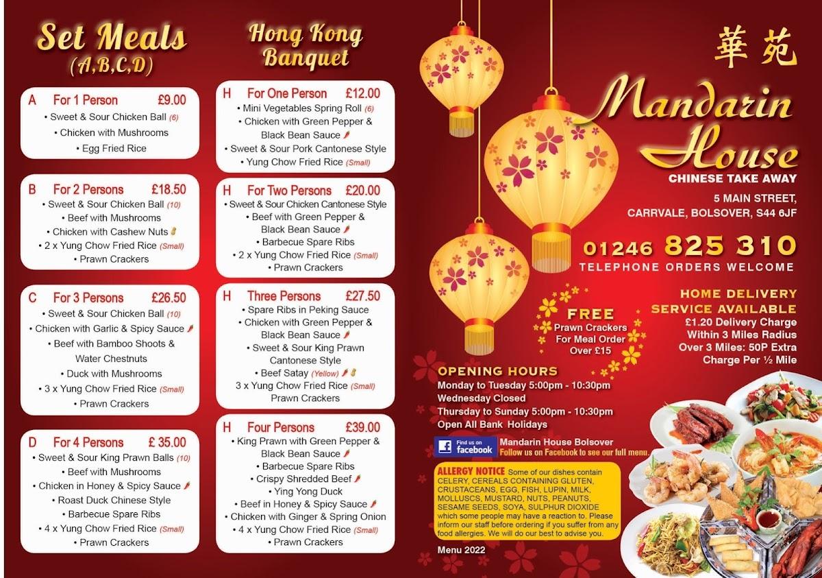 Menu at Mandarin House fast food, Bolsover
