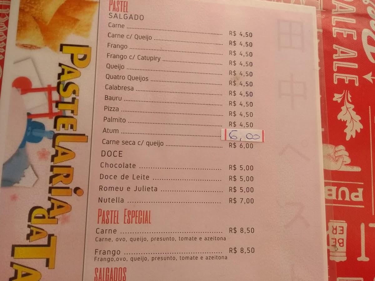 Menu at Pastelaria da Tanaka, Mauá