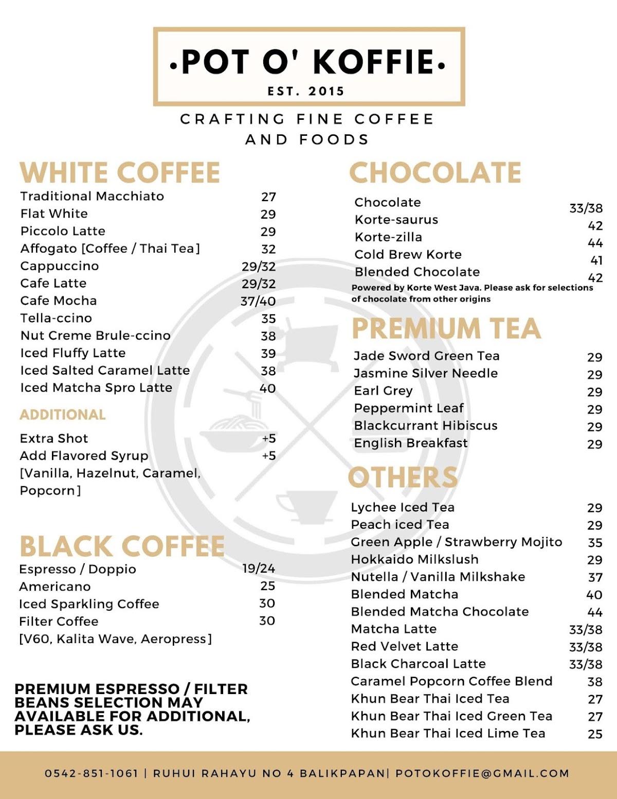 Menu at Pot o' Koffie restaurant, Balikpapan