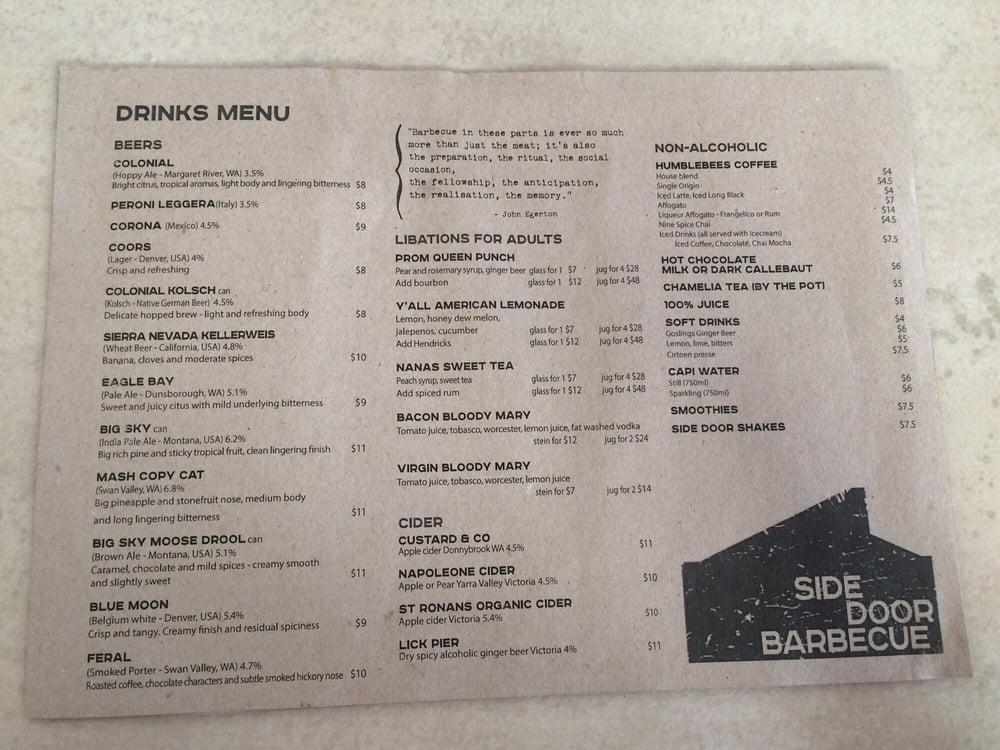 Menu at Side Door Barbecue, Highgate