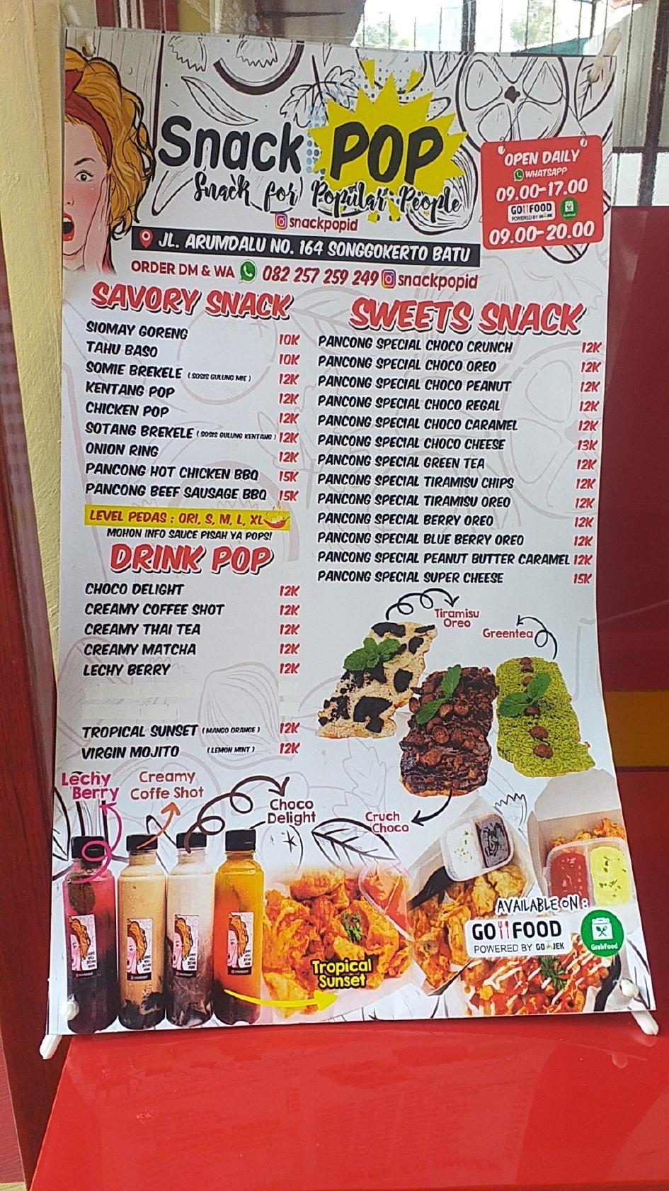 Menu at Snack Pop restaurant, Batu