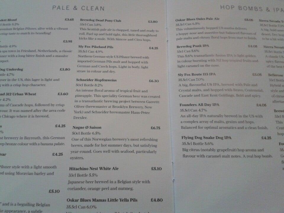 Menu at Old Bell Tavern pub & bar, Harrogate