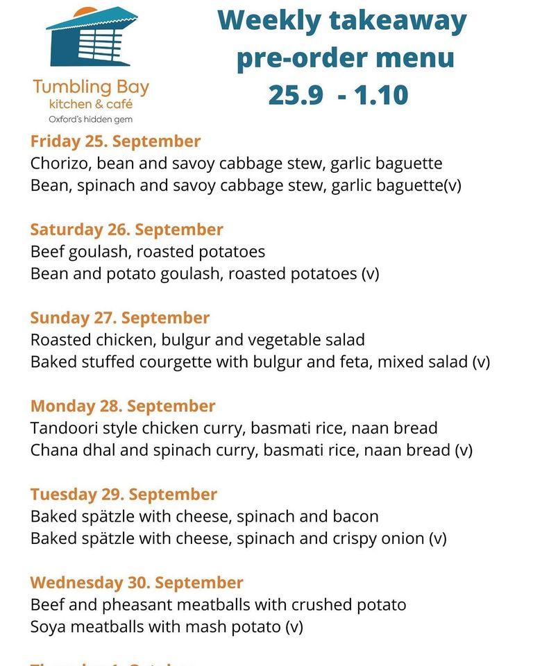 Menu at Tumbling Bay Cafe, Oxford, Botley Rd