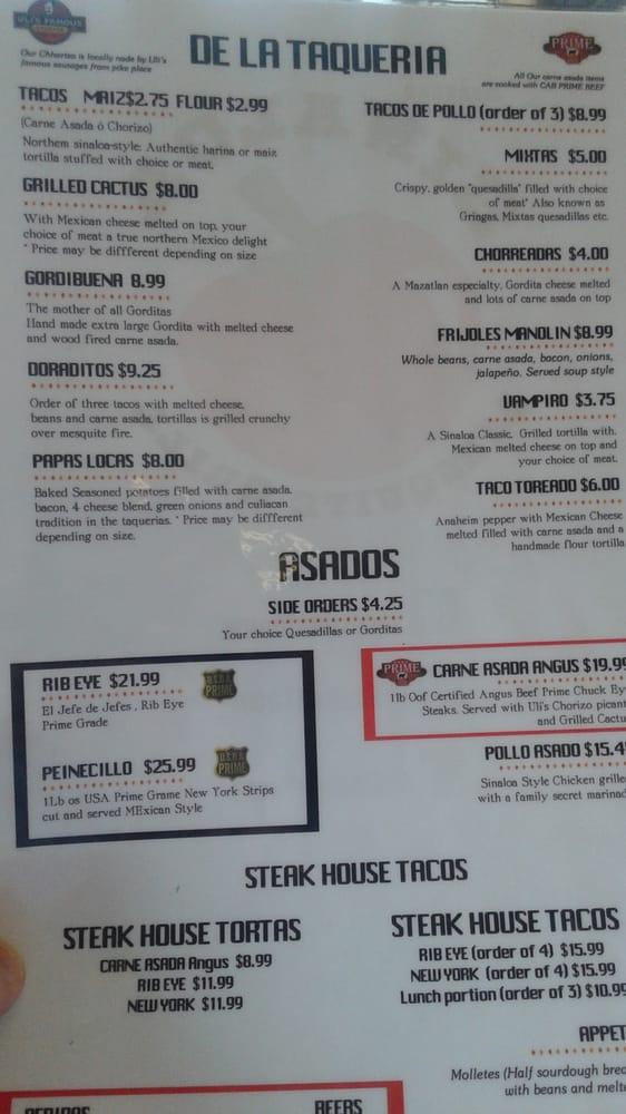 Menu at Asadero Prime steakhouse, Kent, 310 Washington Ave N