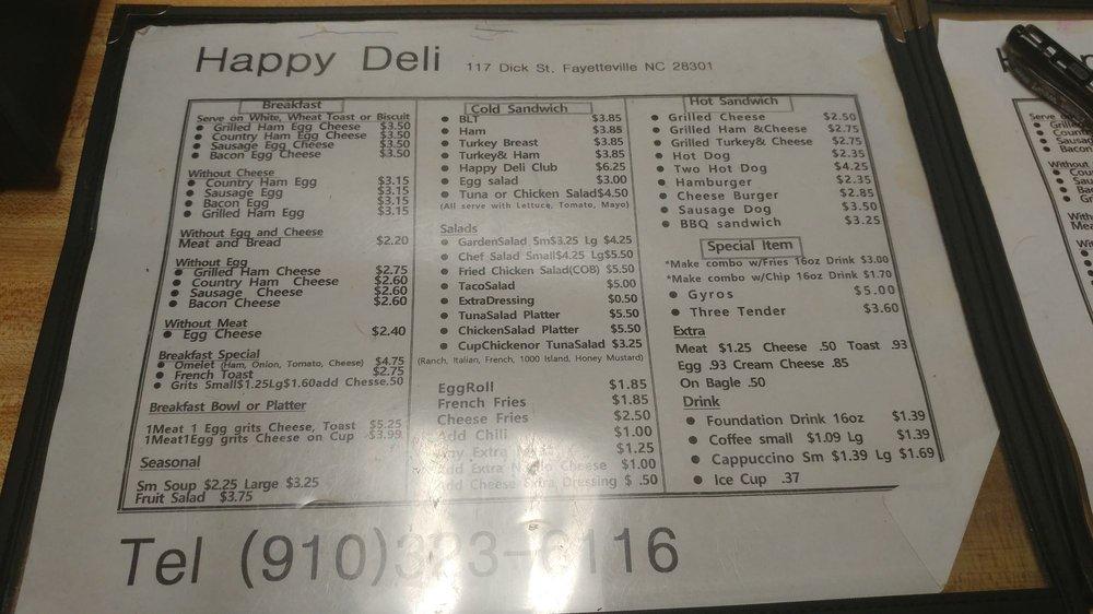 Menu at Happy Deli, Fayetteville, 117 Dick St
