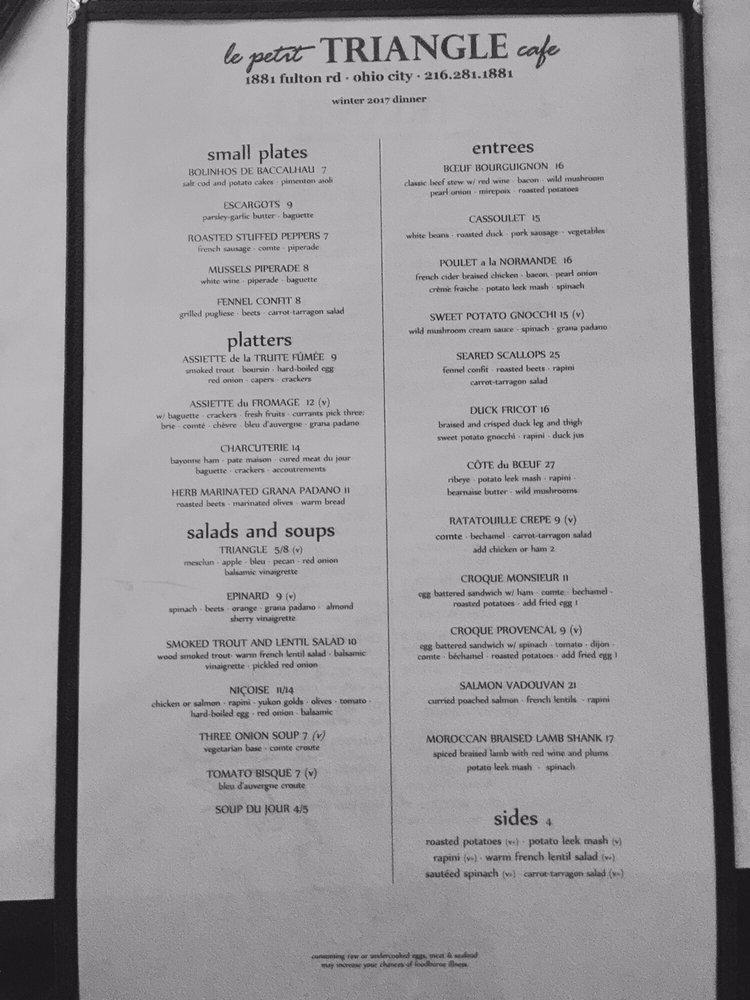 Menu at Le Petit Triangle Cafe, Cleveland