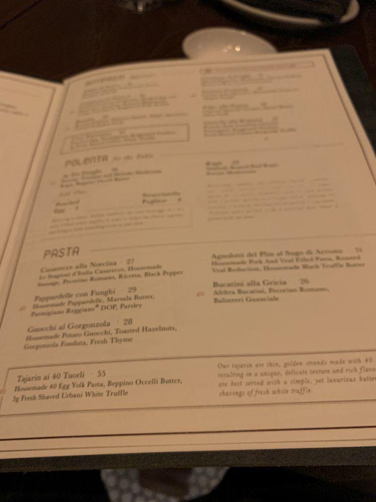 Menu at Manzo steakhouse, Las Vegas