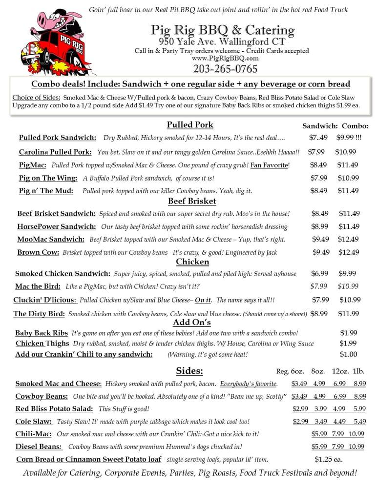 Menu at Pig Rig BBQ, Wallingford, 950 Yale Ave