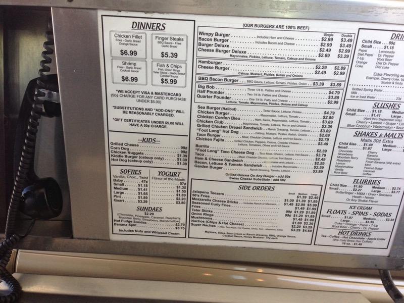 Menu at Roe-Ann Drive-In fast food, Emmett