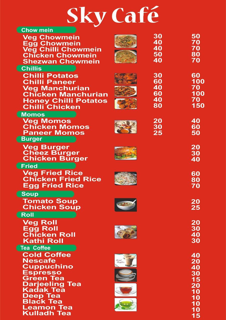 Menu at Sky Cafe, New Delhi