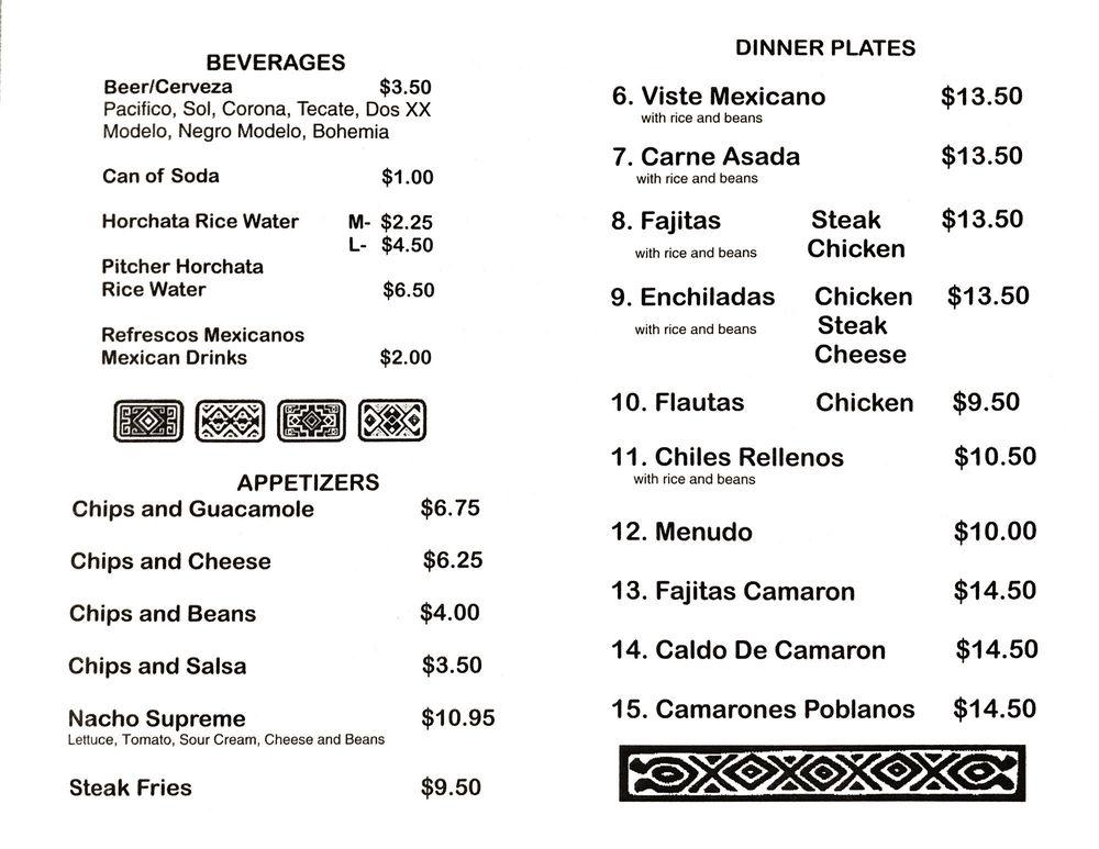 Menu at Taco Burrito Mexico restaurant, Green Bay, 108 N Oakland Ave