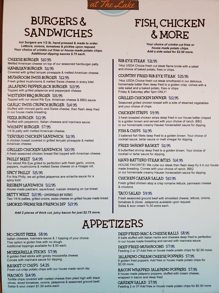 Menu at D-Mac's at the Lake pub & bar, Hauser