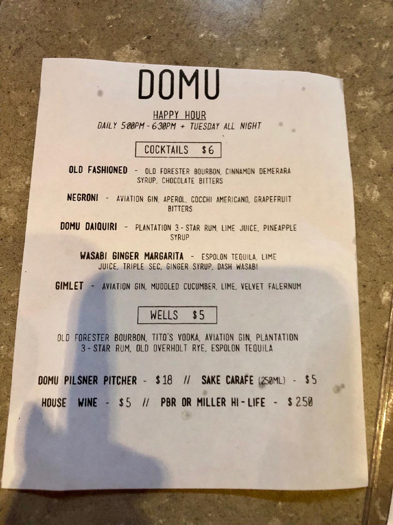 Menu at DOMU pub & bar, Orlando, 3201 Corrine Dr Suite 100
