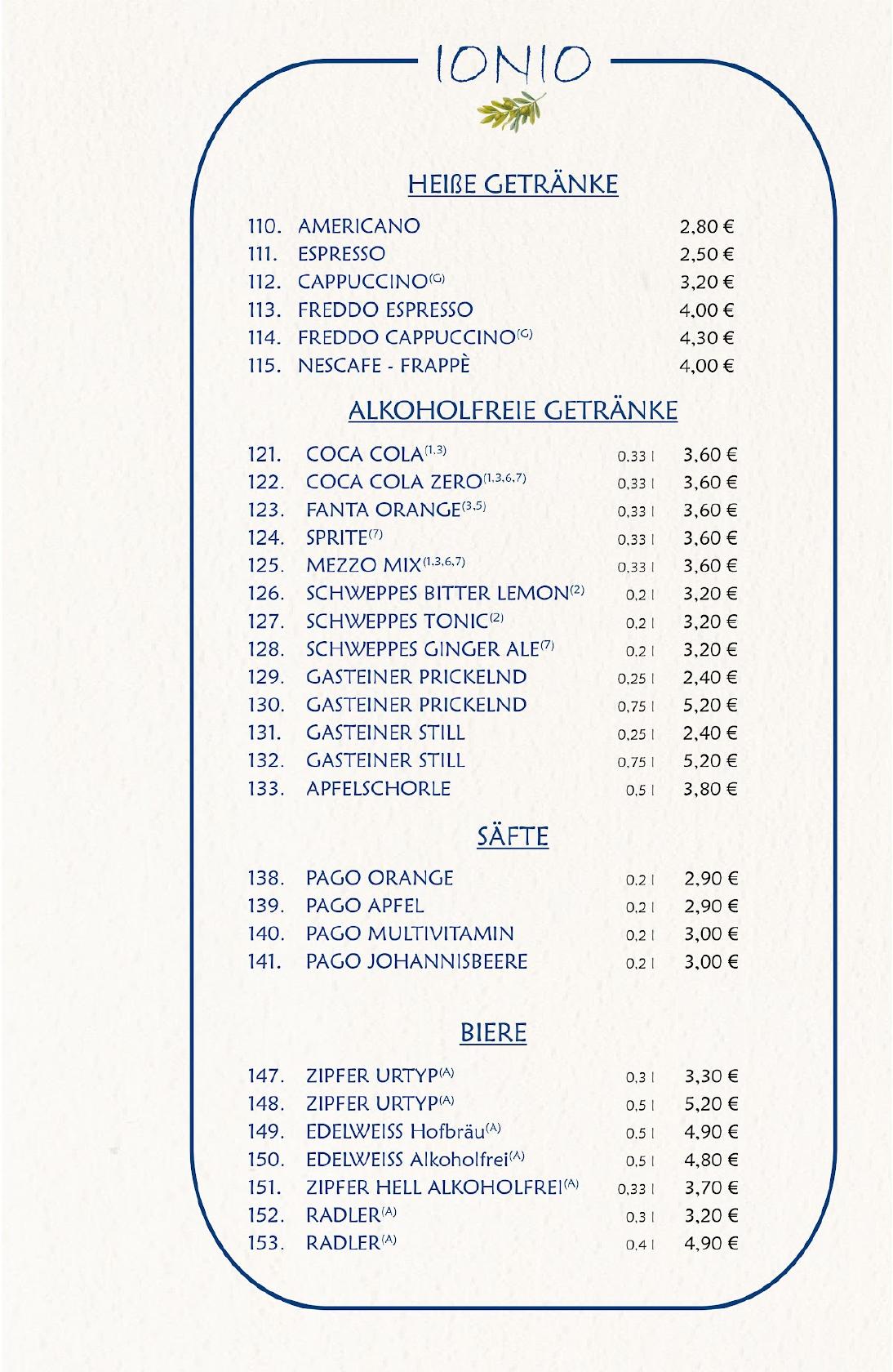 Speisekarte von Griechisches Restaurant IONIO, Ottensheim