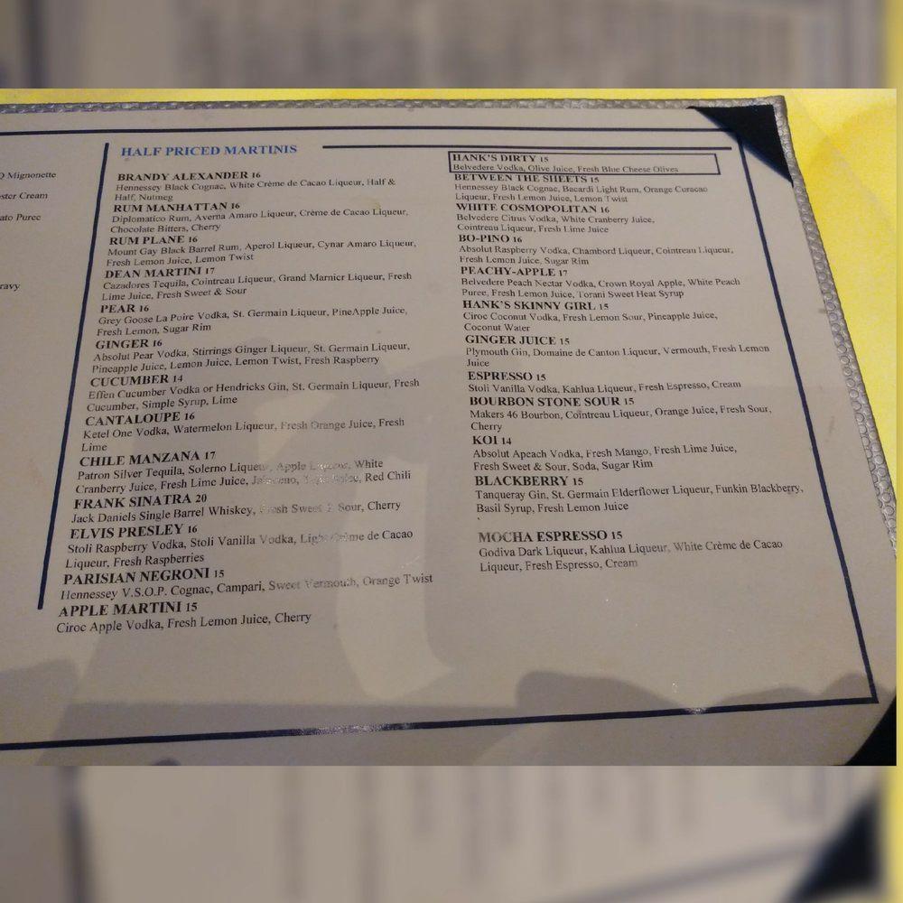 Menu at Hank's Fine Steaks & Martinis pub & bar, Henderson