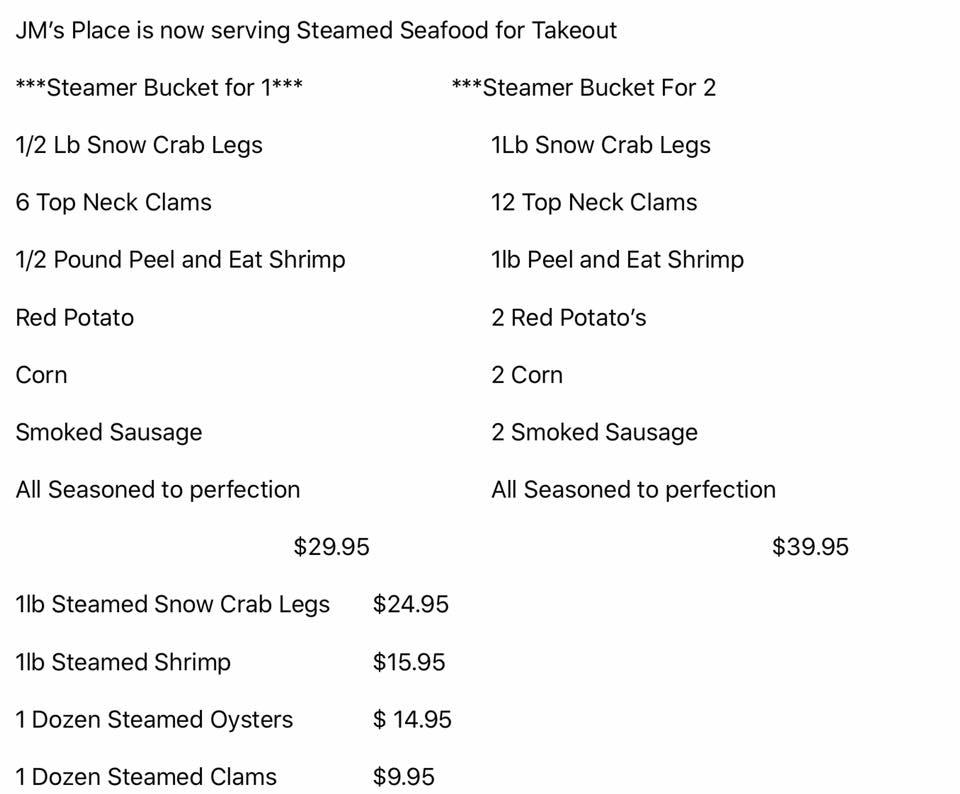 Menu at JM's Pub, Surf City