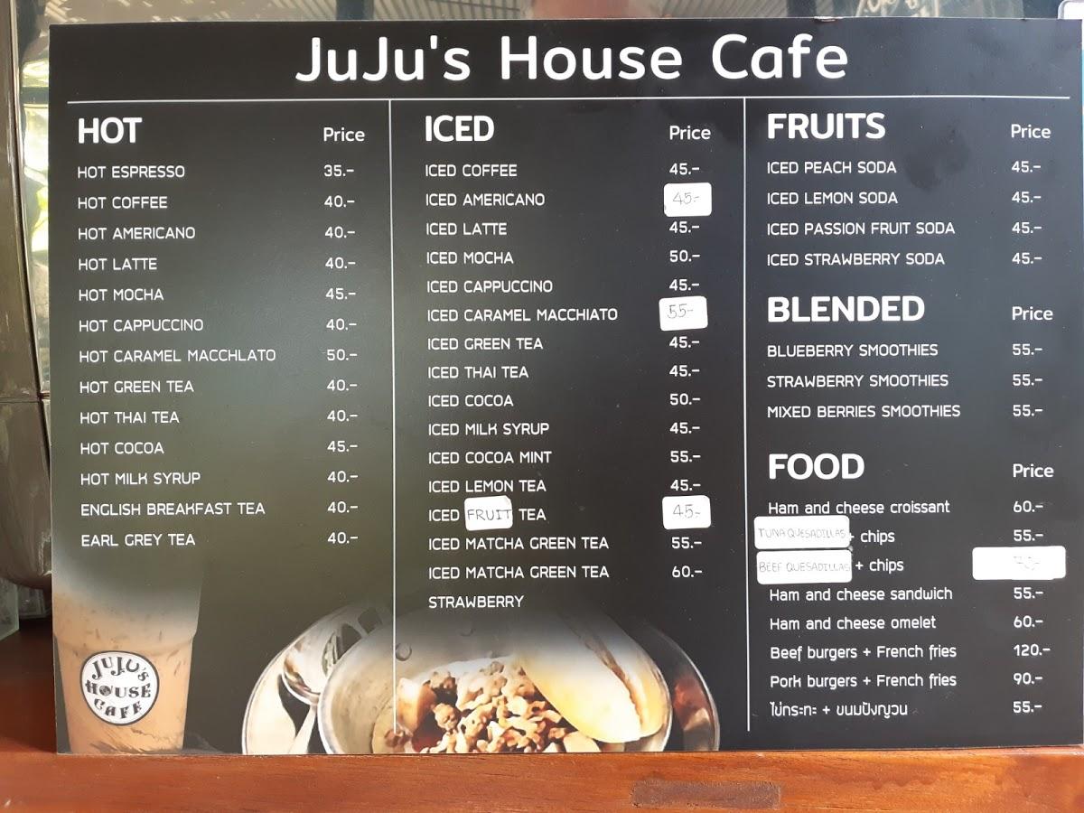 Menu at Ju Ju’s House Cafe, Bangkok
