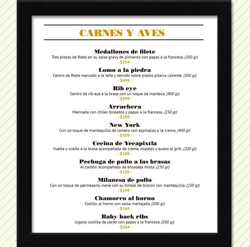 Carta del restaurante La Clásica Polanco, Ciudad del México
