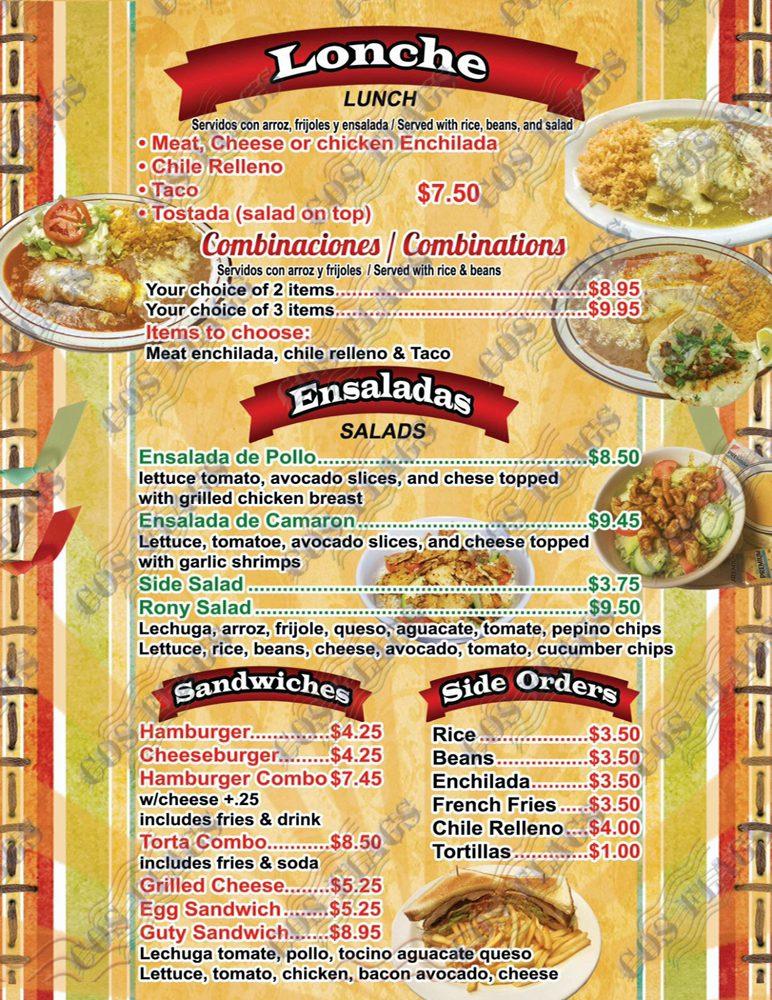 Menu at La Perla Tapatia Restaurant, Delano
