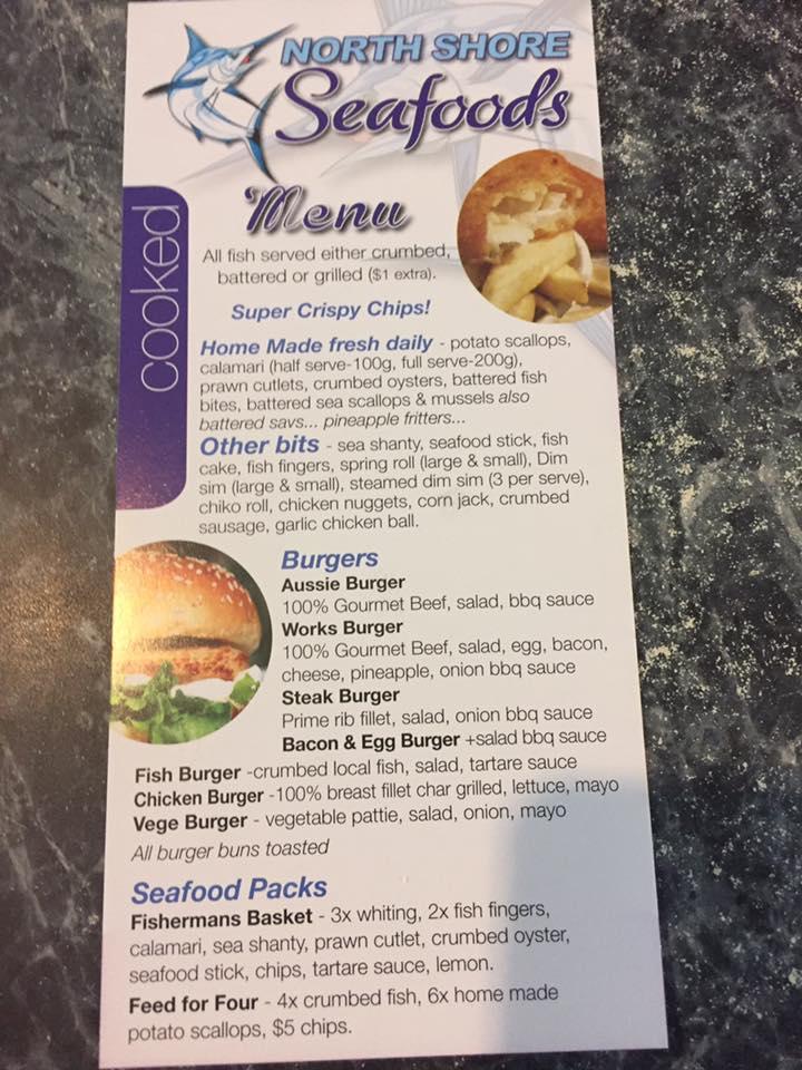 Menu at North Shore Seafoods fast food, Pacific Paradise