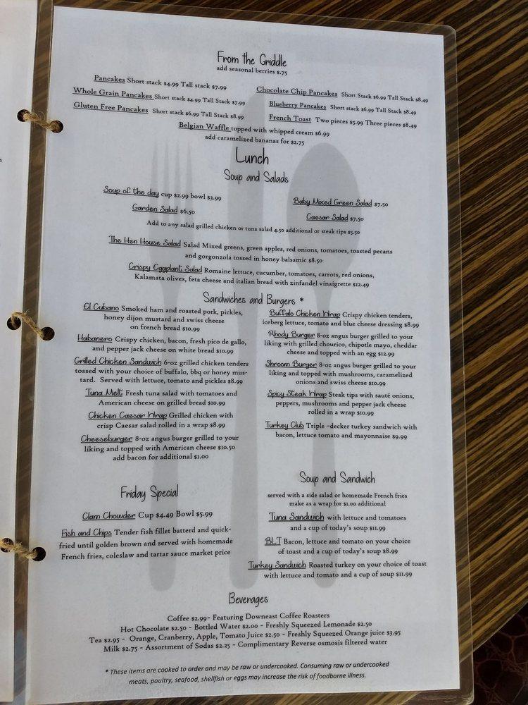 Menu at Rhody Hen Cafe, Pawtucket