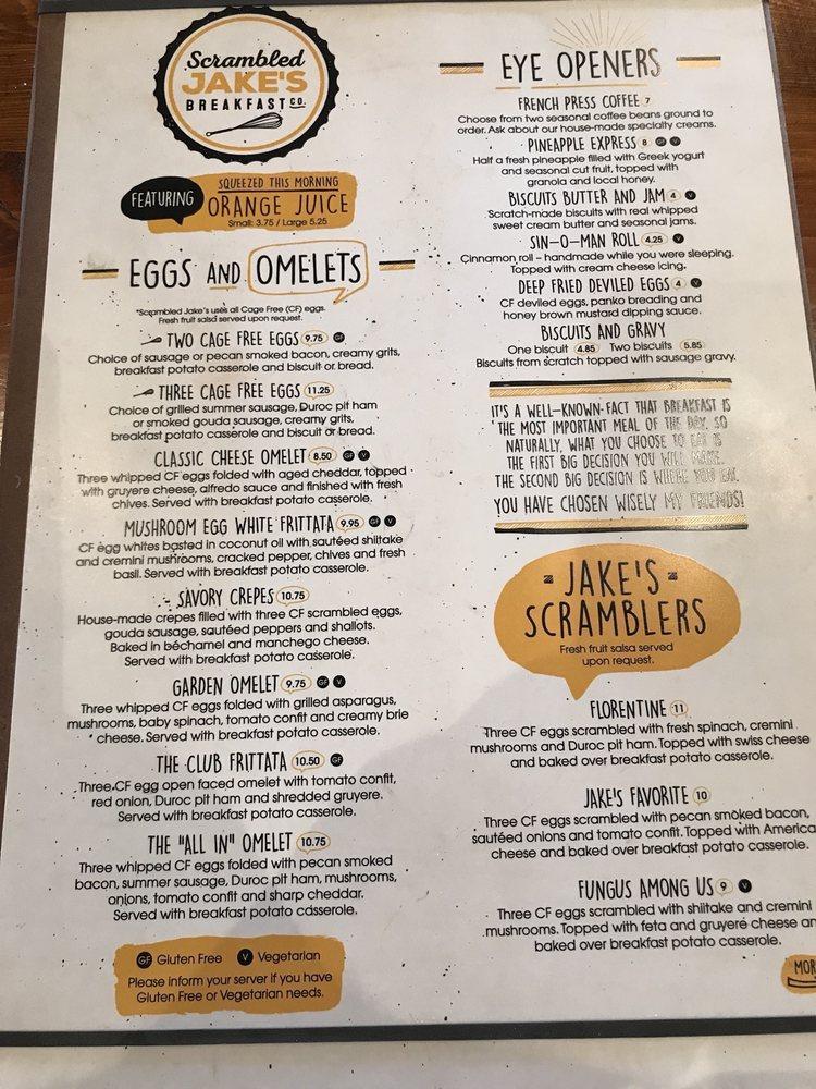 Menu at Scrambled Jake's Breakfast Company desserts, Knoxville