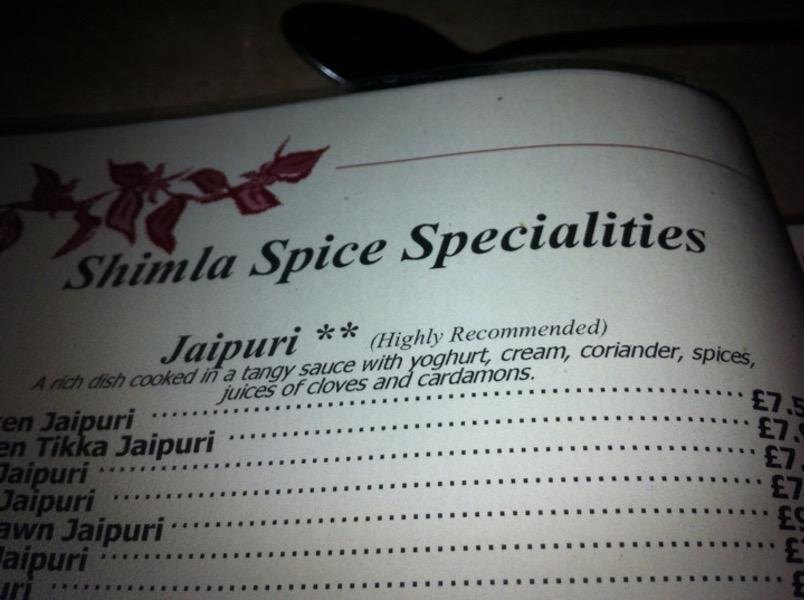 Menu at Shimla Spice Shipley restaurant, Shipley, 69 Otley Rd
